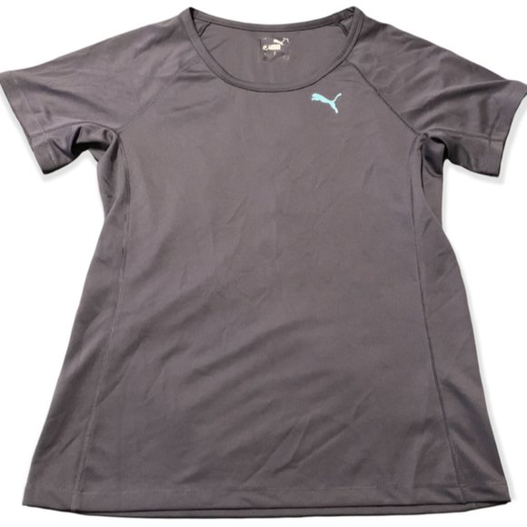 Puma | Tops | Puma Womens Gray Dry Fit Short Sleeve Sky Blue Logo Shirt ...